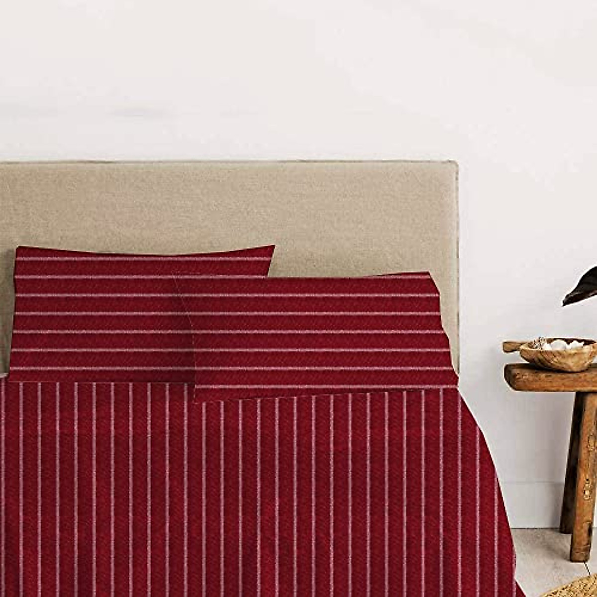 Sheets Queen Egyptian Cotton 400 Count 4 Pieces Easy Fit - Breathable & Cooling Sheets Pinstripe Burgundy
