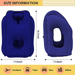Fromeet Neck Pillows for Travel Inflatable Pillows for Sleeping Airplane Travel Neck Pillow for Office Napping with Eye Mask and Earplugs, Soft and Comfortable (Blue)