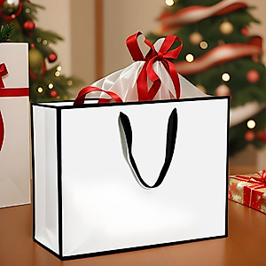 Xloey White and Black Gift Bags,6Pcs 17"x5.5"x12.6" Large Gift Bags with Handles,Kraft Paper Shopping Bags with Ribbon Handles,Gift Wrap Bags for Wedding,Birthday,Christmas,Anniversary