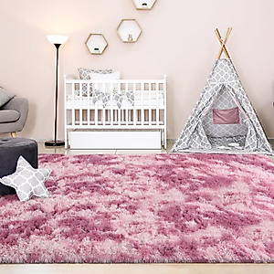 FlyDOIT Large Area Rugs for Living Room, 5x8 Feet Tie-Dyed Blush Shaggy Rug Fluffy Throw Carpets, Ultra Soft Plush Modern Indoor Fuzzy Rugs for Bedroom Girls Kids Nursery Room Dorm Home Decor
