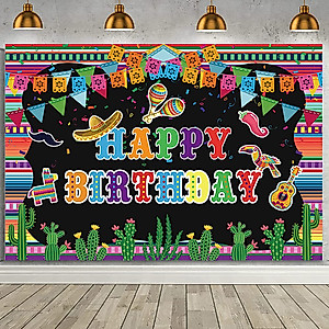 AIBIIN Mexican Birthday Backdrop Mexican Fiesta Party Background Mexico Cinco De Mayo Carnival Party Decorations Supplies Studio Photo Props 7x5ft