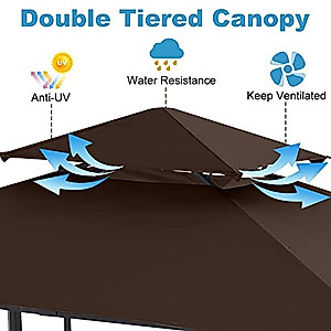 ABCCANOPY 8'x 5' Grill Gazebo Canopy - Outdoor BBQ Gazebo Shelter with LED Light, Patio Canopy Tent for Barbecue and Picnic (Brown)