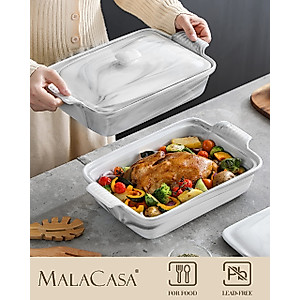 MALACASA Casserole Dish, Baking Dishes for Oven, 4.3qt Ceramic Lasagna Pan, Rectangular Baking Pan, Bakeware Set with Handles for Serving Cooking Banquet Family, 15.9x10x2.9 inches, Series BAKE-GREY