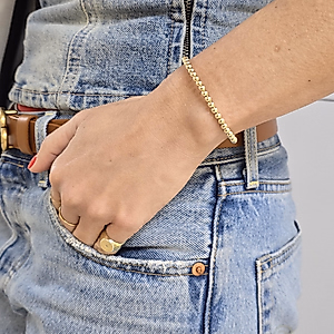 Anela 14kt Gold Filled Bracelet, 4mm Gold Filled Beads, Size 6.5" Stretch and Stackable, Waterproof to Swim or Shower, Dainty Woman Bracelet for Everyday Use, Hand Made in USA