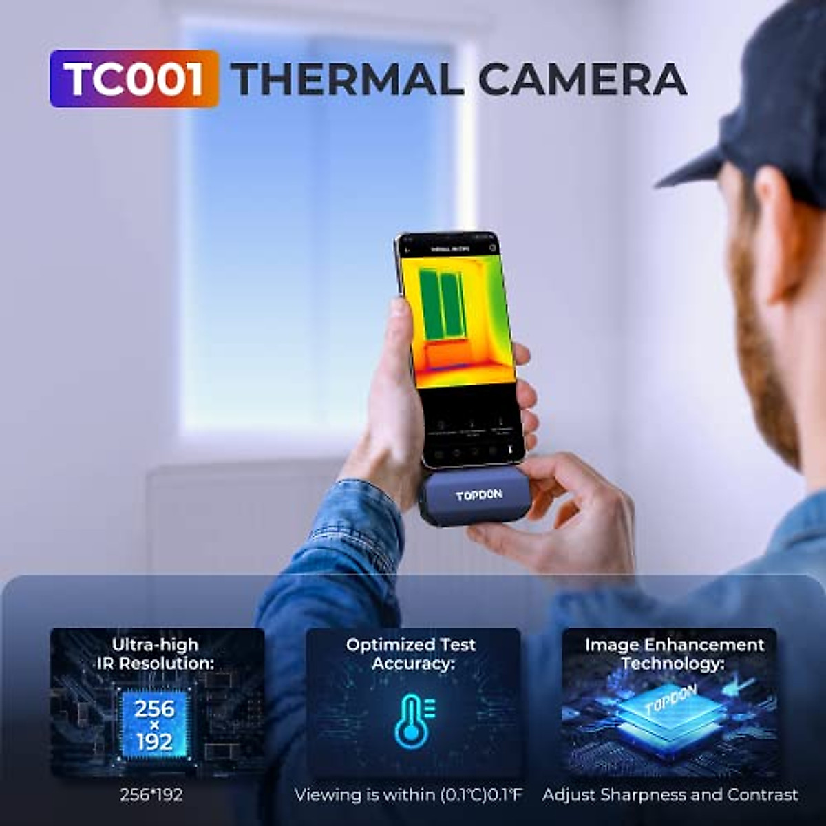 TOPDON TC001 Thermal Camera for Android, 256x192 IR High Resolution, Thermal Imaging Camera, Thermal Imager - 25Hz Refresh Rate, Video Recording Supported, Works for Smartphones and Tablets & PC