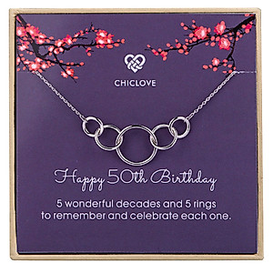 50th Birthday Gifts for Women - 925 Sterling Silver Infinity Five Circle Necklace for Her, 5 Decade Jewelry 50 Years Old, Mothers Day Jewelry (50th Birthday Gifts)