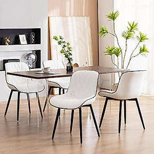 YOUNUOKE Dining Chairs Set of 2 Mid Century Modern Kitchen Chair Comfortable Upholstered Faux Leather Dinner Chairs for Kitchen Dining Room, White