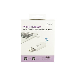 j5create Wireless AC600 Dual Band USB 2.0 Adapter- USB 2.0 | 20MHz/40MHz/80MHz Bandwidth | IEEE 802.11ac | 64/128 bit WEP | 2.4G Band and 5G | Compatible with Windows, Mac, and Linux