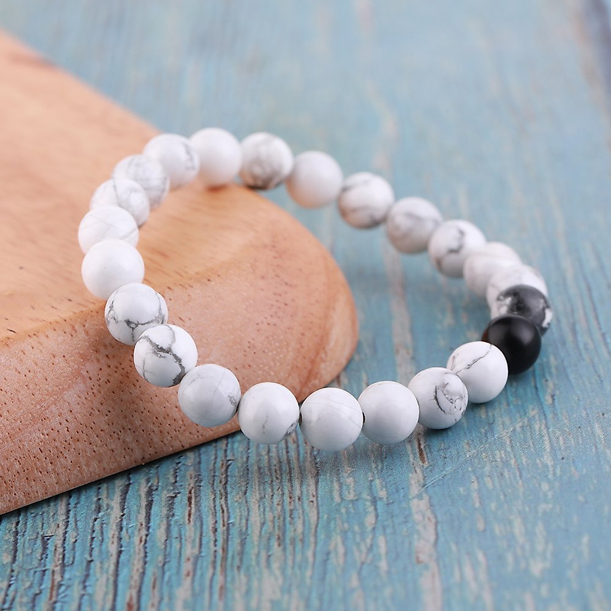 2 Pcs Couple Distance Relationship Bracelets Black Matte Agate & White Howlite Energy Beads Stone Ying Yang Balance Bracelet Banglet for Lovers Touch Bracelets Long Distance Relationship¡­