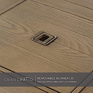 Grand Patio 29 Inch Propane fire Pit,Outdoor fire Pit All-Weather Wood Grain Square Stainless Steel smokeless firepit Table with Sling Base, Light Brown Tabletop/Square