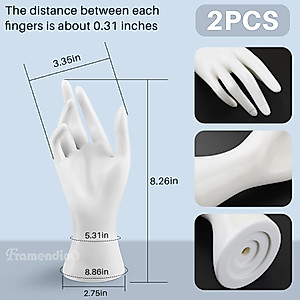 Framendino, Female Mannequin Hand Jewelry Display Holder Stand for Bracelet Necklace Ring Plastic (White, 2 Pack)