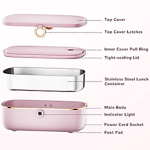 Caperci Electric Lunch Box Food Heater, 30 oz Portable Food Warmer - 110V Faster Leakproof Heated Lunch Boxes for Adults with Stainless Steel Container for Travel, Office, Home (Pink)