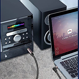 3.5mm Audio Cable 20FT, 90 Degree Right Angle 3.5mm(1/8" TRS) Male to Male Auxiliary Stereo Cable Gold Plated Nylon Braid HiFi Audio Cord for Car, Headphone,iPhones, Tablets