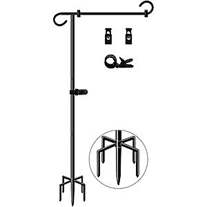 Whoonba 51 Inch Tall Garden Flag Stand Holder with 5 Prong Base, Yard Flag Pole Holder for 12x18 Outdoor Small Flag Decor with Two Spring Stoppers and a Tiger Clip, 1 Pack