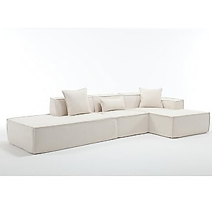 L-Shaped Combination Cloud Sofa Minimalist Modular Sectional Couch Towelling Fabric Floor Sofá 4-Seater Corner Couches Italian Tofu Block Corner Sofa&Couch, Right-Hand Facing Chaise Lounge