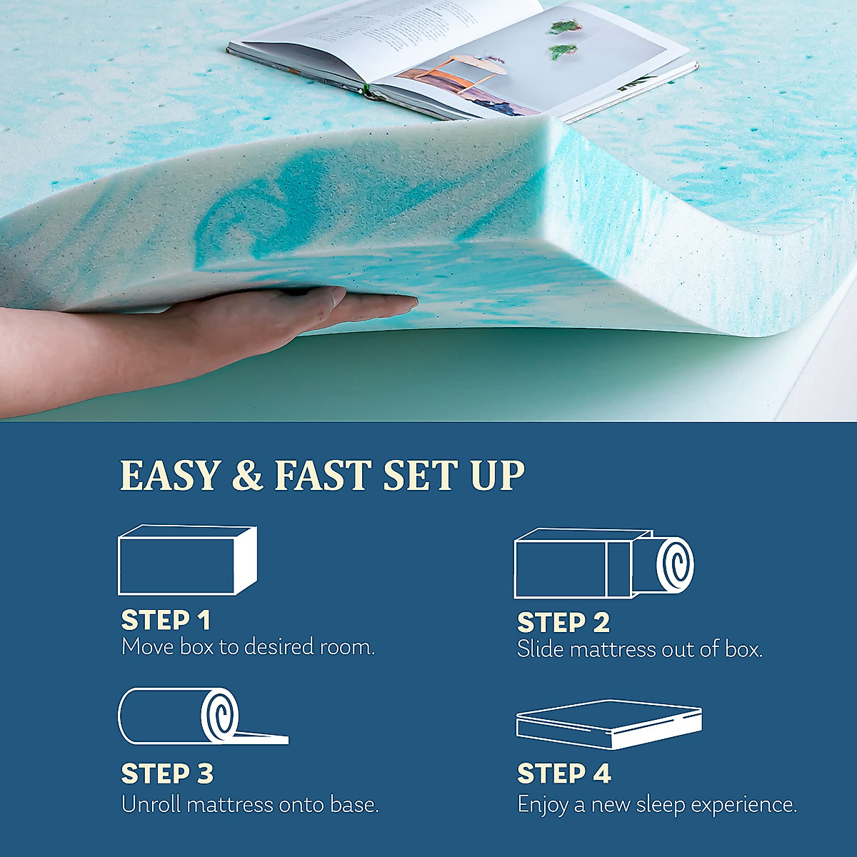 EGO Topper 4 Inch King Memory Foam Mattress Topper, Gel Foam Mattress Topper for Pressure Relief, Ventilated Design Bed Topper in a Box, CertiPUR-US Certified, 76"×80", Medium