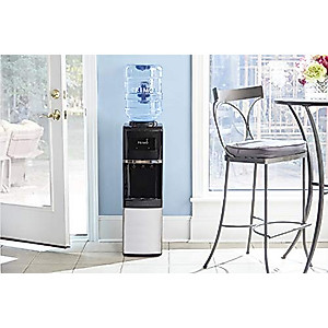 Primo Top-Loading Water Dispenser - 3 Temp (Hot-Cool-Cold) Water Cooler Water Dispenser for 5 Gallon Bottle w/Child-Resistant Safety Feature, Black and Stainless Steel, 3 Spout