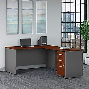 Bush Business Furniture Series C 60W L Shaped Desk with 3 Drawer Mobile File Cabinet in Hansen Cherry