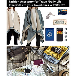 ecoinway Shawl Travel Wrap Poncho Cardigan Gift Tone Scarf Pocket Cape 4 All Seasons Gray Beige¡­
