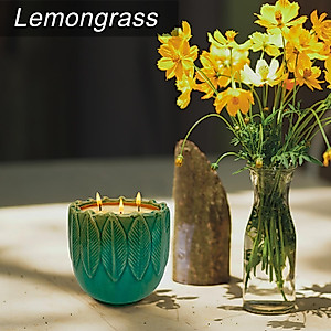 Exquisite Ceramic Citronella Candle Outdoor, Natural Essential Oils & Soy Wax Scented Candle, Indoor Outdoor Ambiance Enhancing Centerpiece Candles, 20oz 3-Wick Large Citronella Candle