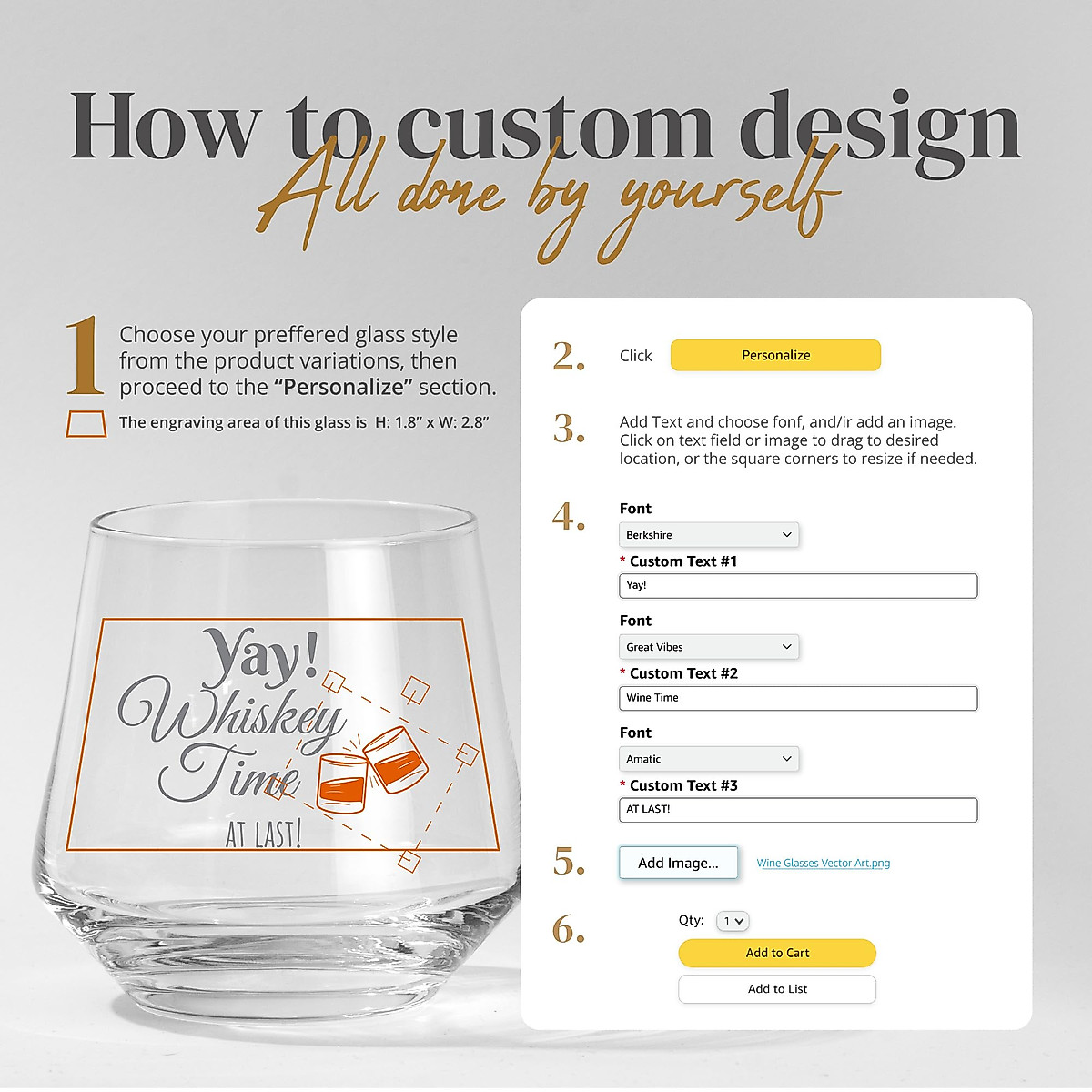 Custom 13oz Whisky Rocks Glass with Your Custom Logo Design or Personalized Text - Permanent Laser Engraving - Wedding Favors, Corporate Gifts, Birthdays, Parties or Events