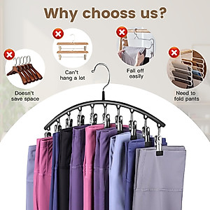 Hendiy Legging Organizer for Closet, Pants Hangers 3 Pack w/10 Clips Holds 30 Leggings, Leggings/Shorts/Jeans/Skirts/Pants Hangers w/Rubber Coated, Space Saving Hanging Closet Organizer