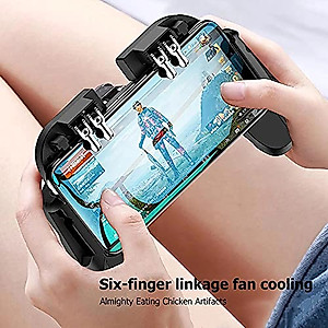 4 Trigger Mobile Game Controller with Cooling Fan Adjustable Stand for PUBG/Fotnite 6 Finger Operation GAMR or L1R1 L2R2 Gaming Grip for 4.7-6.5" iOS Android Phone