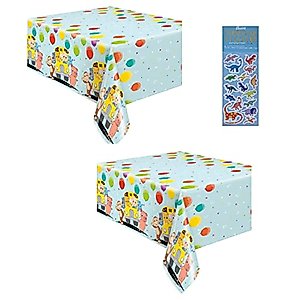 Cocomelon Birthday Party Supplies Decoration Bundle Pack Includes 2 Plastic Table Covers and 1 Esave Dinosaur Sticker Sheet
