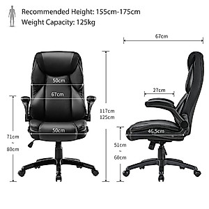 EUREKA ERGONOMIC PU Leather Desk Chair Office Executive Chair, Ergonomic Office Chair Flip Up Arms, High Back Office Chair with Headrest, Home Office Desk Chair with Wheels, Computer Chairs for Adults