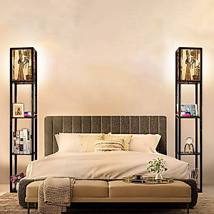 CVNWGKOMQP Ancient Egyptian Papyrus Stock Illustration Floor Lamp with Shelves Tall Standing Lamp Wood Standing Light Linen Shade Bedside Lamp for Living Room Bedroom Modern Home Decor