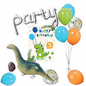 Dinosaur Balloons 40 Pack, 12 Inch Orange Light Blue Fruit Green Latex Balloons with Confetti Balloon for Baby Shower Dino Jungle Jurassic Birthday Party Decorations Supplies with Ribbon