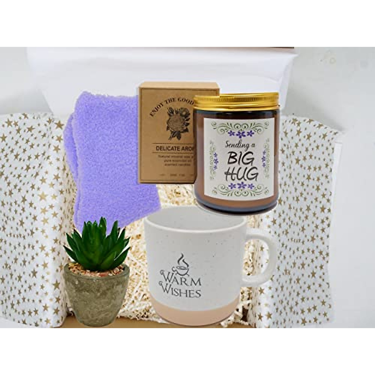 Thinking of you Get well soon gift for women | Care Package gift basket, variety box, after surgery recovery, feel better encouragement female mug, socks & Candle plant | Friend, Mom, girlfriend