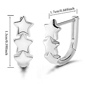 Star Hoop Earrings for Women Girls - Sterling Silver Stars Earrings for Teens Hypoallergenic Minimalist Star Shaped Huggie Hoop Earrings for Sensitive Ears Dainty Earrings Gifts for Christmas Birthday