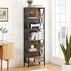 HOMISSUE Bookcase,6-Tier Tall Bookshelf Indstrial Bookshelves with Cabinet, Free Standing Modern Bookcase for Home Office Living Room and Bedroom,Vintage Brown