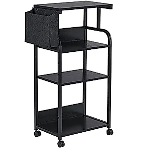 Fannova 4 Tier Small Printer Stand with Adjustable Shelf and Storage Pouch, Rolling Printer Cart with Wheels for Home Office Organization, Table Stand for Shredder CPU Computer Tower, Black