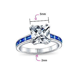 Personalized Classic Art Deco Style 3CT AAA CZ Square Princess Cut Engagement Ring For Women Cubic Zirconia Simulated Sapphire Blue Channel Set Baguette Band .925 Sterling Silver Customizable