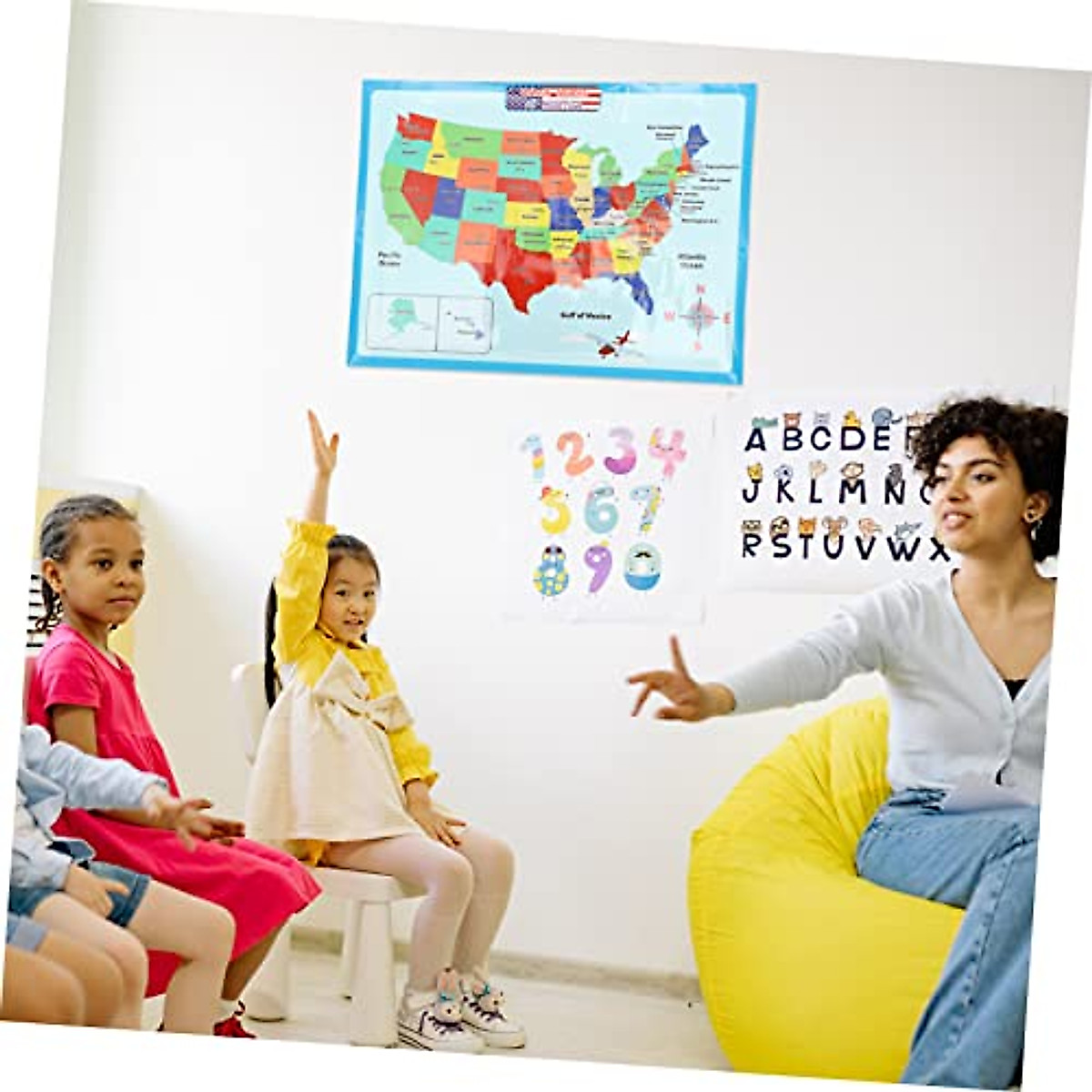 1 Sheet United States Map Usa Map Cartoon Posters Classroom Geography Poster Learning Posters Portable Poster Synthetic Paper Cartoon Preschool Flip Chart