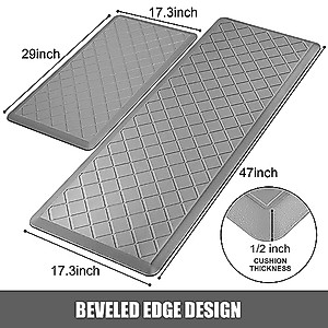 WEZVIX Cushioned Kitchen Mat 2 PCS, Anti Fatigue Kitchen Rugs, Heavy Duty Kitchen Rugs and Mats Non-Skid, Ergonomic Comfort Foam Kitchen Floor Mat for Home, Office, Sink, Laundry - Grey