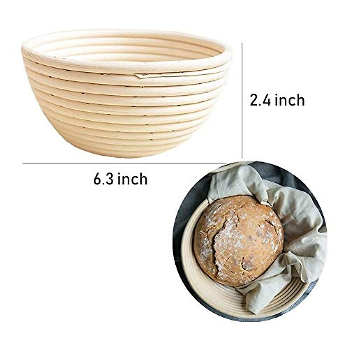 2 Pack Sourdough Proofing Baskets Set 6 Inch Dough Proofing Rising Rattan Basket Round Brotform Banneton Bread Basket With Linen Liner For Home Bakers