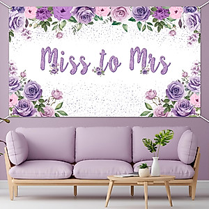 WATINC XtraLarge Miss to Mrs Bridal Shower Backdrop Banner Decorations, Purple Floral Rose Gold Glitters Confetti Decors, Wedding Bride to Be Engagement Party Photo Booth Prop for Indoor Outdoor Wall