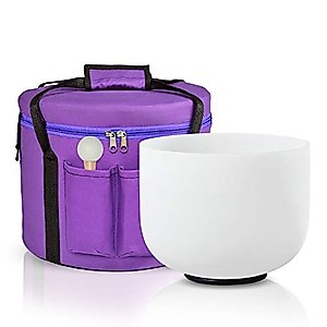 CVNC 440Hz 8 Inch F Note Heart Chakra Frosted Quartz Crystal Singing Bowl with Carry Case bag and Mallet