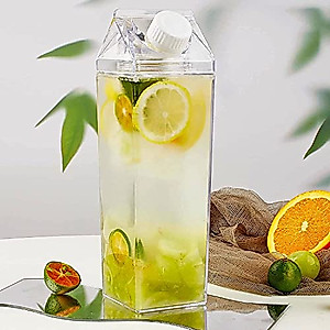 DynastyEdition-5Pack Clear Acrylic BPA free Milk CartonBottles-500ML. Reusable Leakproof Creative & Portable Transparent Square Shaped Top for Fun Outdoor Sports Travel Camping and School Activities.