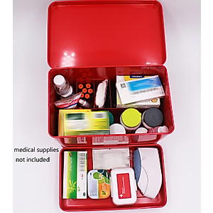 Funly mee Vintage First aid Box for Home, Medicine Tin, Red Metal Medicine Storage Box (Large 12.6× 8.3×7.7 inches)