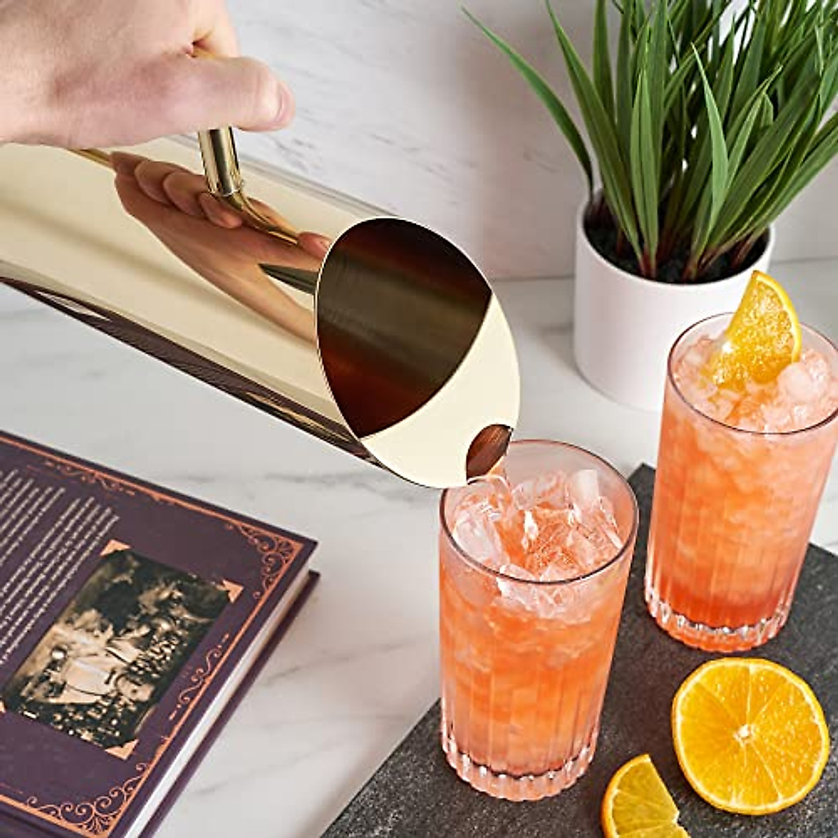 Viski Gold Modern Drink Carafe, Stainless Steel, 26 Ounces, Pitcher with Handle, Plated, Set of 1