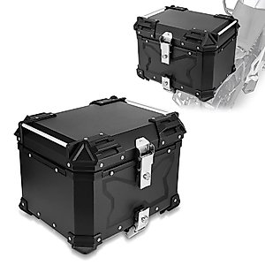 FANCYTIMES 55L Motorcycle Top Case,Aluminum Motorcycle Trunk Waterproof Tour Tail Box with Security Lock for Store Helmet Large Luggage