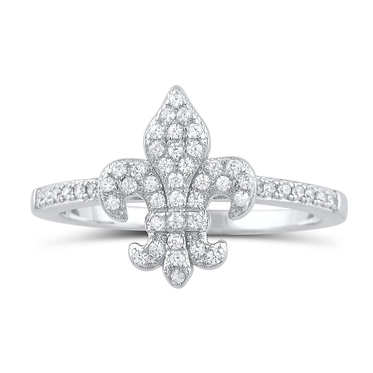 SILVERCLOSEOUT Rhodium Plated Sterling Silver Womens Cz Cubic Zirconia Fleur De Lis Loyalty Ring - Size 6