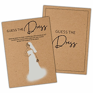 Bachelorette Party Games, Guess The Dress Kraft Rustic Bridal Shower Game Card, Wedding/Engagement Party Ideas Activities Supplies Decorations(25 Cards) -A12