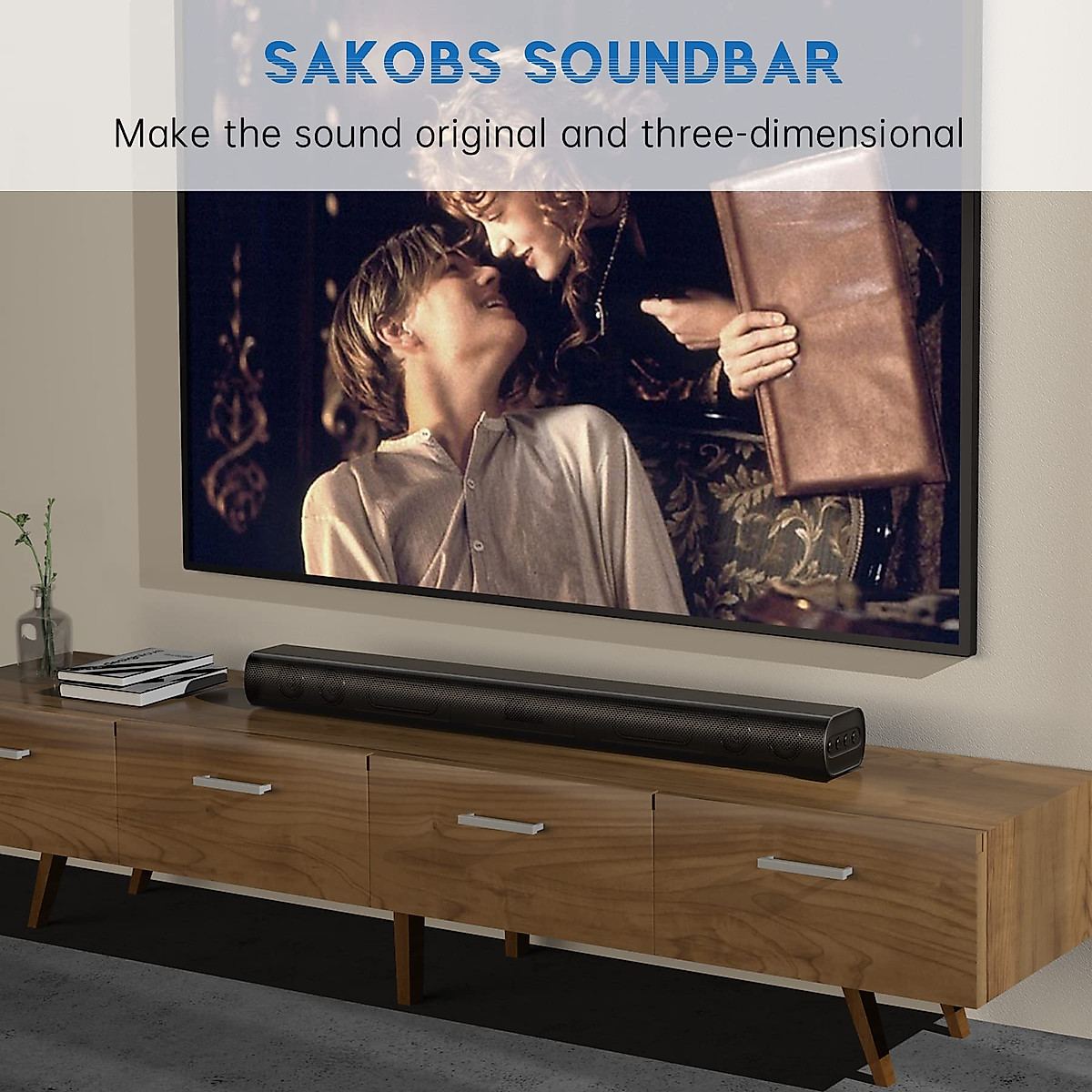 SAKOBS Sound Bars for TV, Three Equalizer Mode Audio Speaker for TV with Built-in 4 Speakers, 37 Inch Wired & Wireless Stereo Soundbar, Optical/Aux/RCA Connection, Remote Control