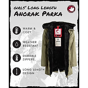 CANADA WEATHER GEAR Girls’ Winter Coat - Long Length Sherpa Lined Anorak Parka - Outerwear Jacket for Girls (7-16), Size 7/8, Sage
