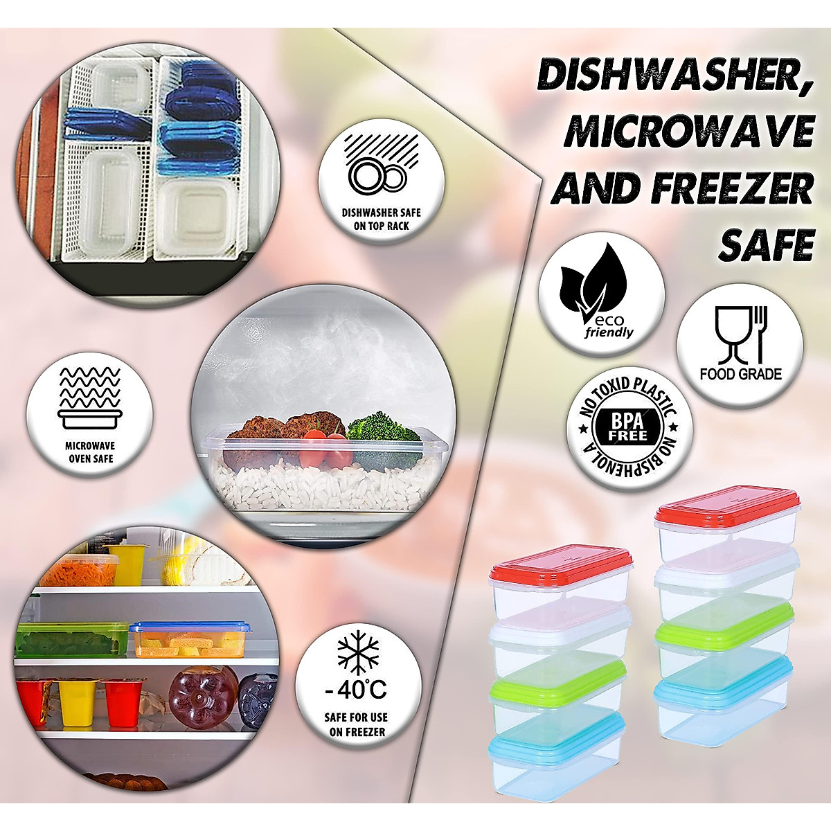 ARSUK 8 Pack Baby Food Storage Containers (8.5oz/250ml) - Small Plastic Containers with Lids for Freezer - Microwavable, Dishwasher Safe & BPA Free